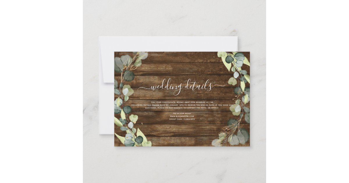 Wedding Details Eucalyptus Greenery Rustic Wood Invitation | Zazzle Wedding Details Eucalyptus Greenery Rustic Wood Invitation | Zazzle