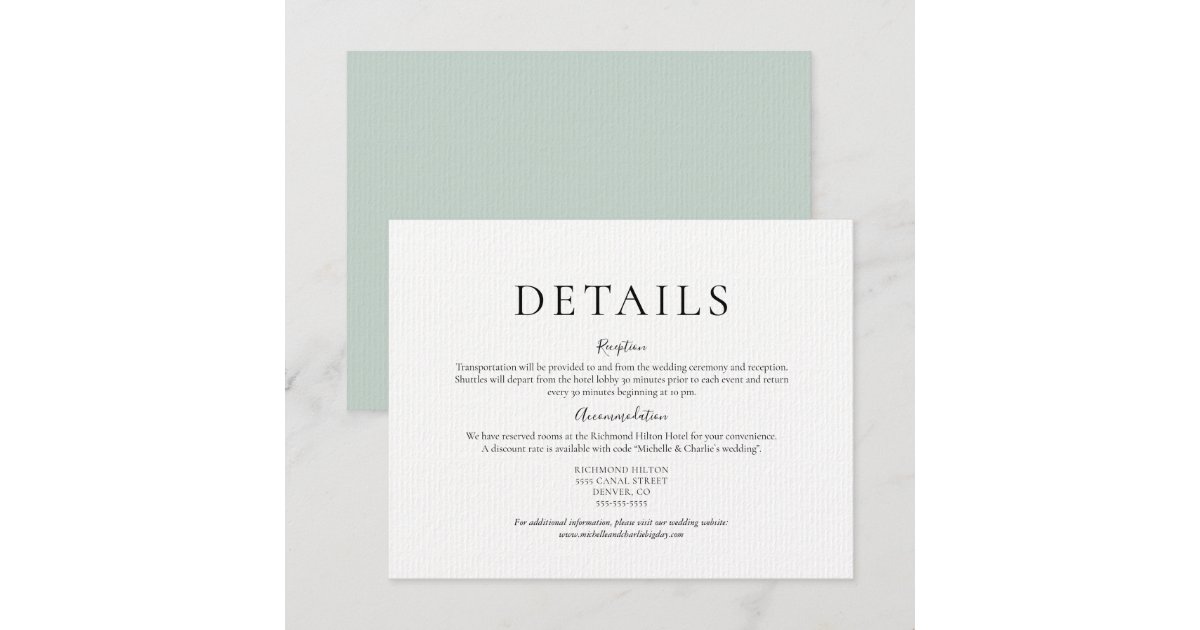Wedding Details Information card | Zazzle