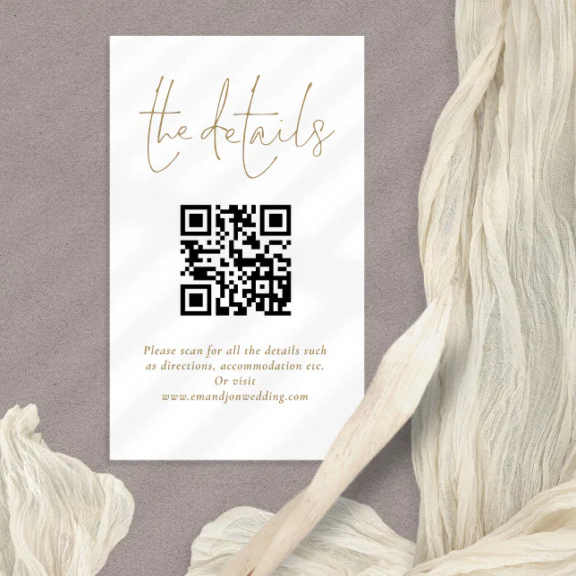 Wedding Details QR Code Gold Script Enclosure Card | Zazzle