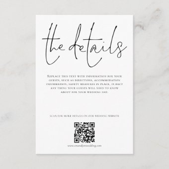 Wedding Details QR Code Script Enclosure Card | Zazzle