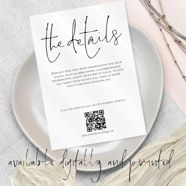 Wedding Details QR Code Script Enclosure Card | Zazzle