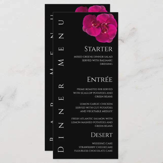 Wedding Dinner and Bar Menu-Fuchsia Orchids- Menu | Zazzle