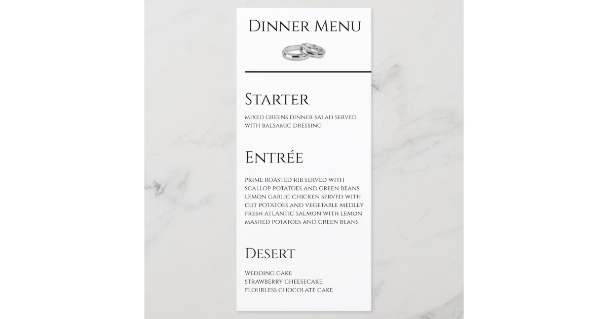 Wedding Dinner and Drink Menu-White and Black- Menu | Zazzle