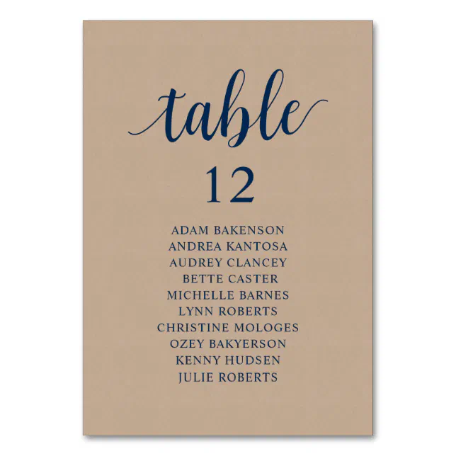 Wedding Dinner, Brown Kraft Seating Chart Table Nu Table Number | Zazzle