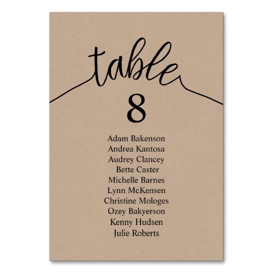 Wedding Dinner Guest Table Chart, Brown Kraft Card | Zazzle.com