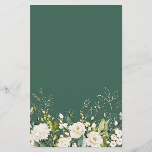 Wedding Dinner Menu Nature Green White Rose Floral | Zazzle