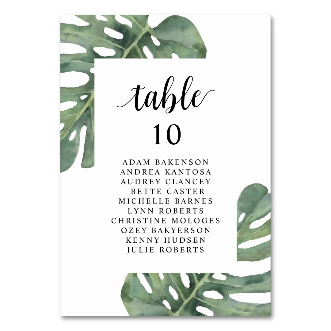 Wedding Dinner, Monstera Guests Seating Chart Tab Table Number | Zazzle