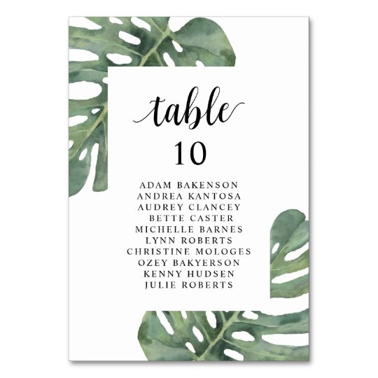 Wedding Dinner, Monstera Guests Seating Chart Tab Table Number | Zazzle.com