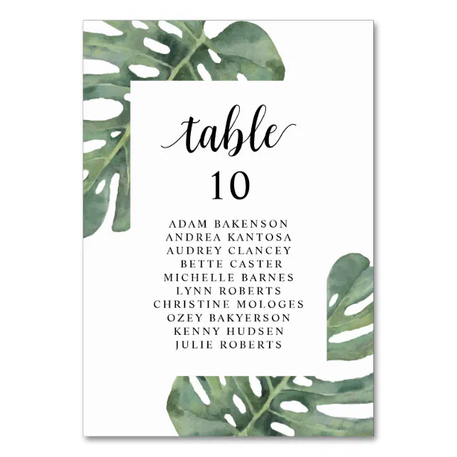Wedding Dinner, Monstera Guests Seating Chart Tab Table Number | Zazzle