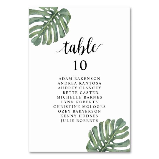 Wedding Dinner, Monstera Guests Seating Chart Table Number | Zazzle.com