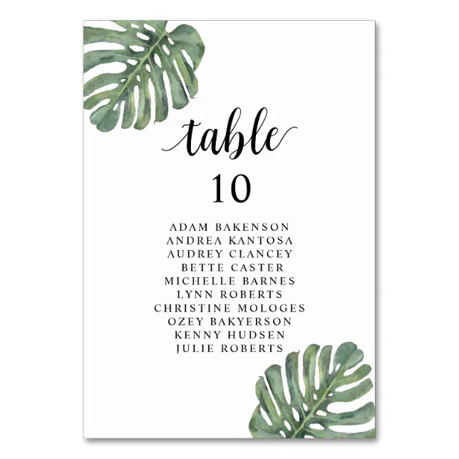 Wedding Dinner, Monstera Guests Seating Chart Table Number | Zazzle