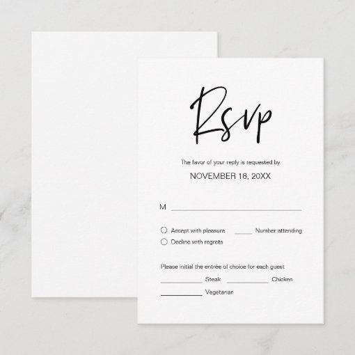 Wedding Dinner RSVP, meal options Enclosure Card | Zazzle