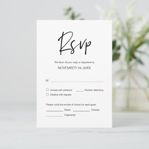 Wedding Dinner RSVP, meal options Enclosure Card | Zazzle