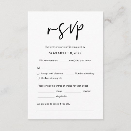 Wedding Dinner RSVP, meal options, song request Enclosure Card | Zazzle.com