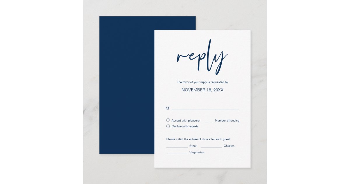 Wedding Dinner RSVP, with meal options, Navy Blue Enclosure Card | Zazzle