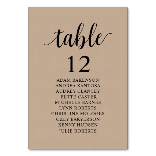 Wedding Dinner, Rustic Guests Seating Chart Table Number | Zazzle