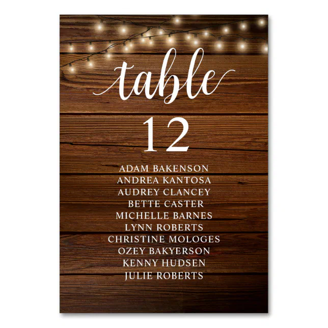 Wedding Dinner, Rustic Guests Seating Chart Table Number | Zazzle