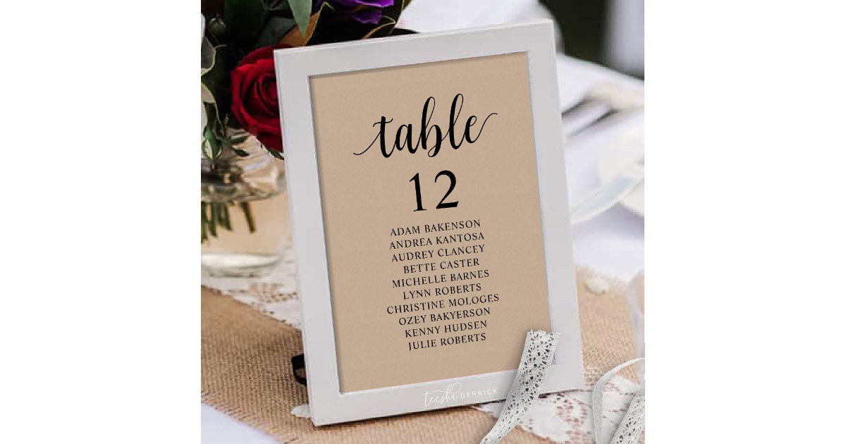 Wedding Dinner, Rustic Guests Seating Chart Table Number | Zazzle