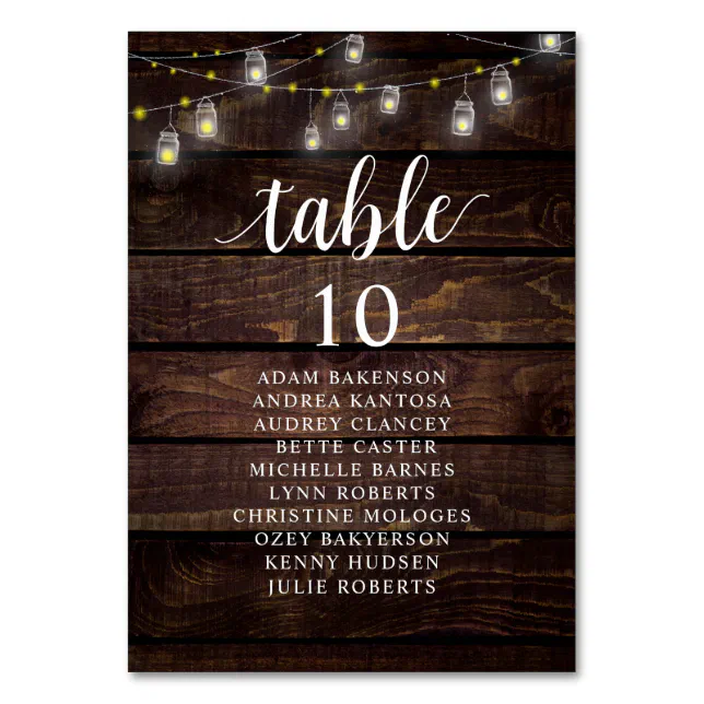 Wedding Dinner, Rustic Guests Seating Chart Table Number | Zazzle