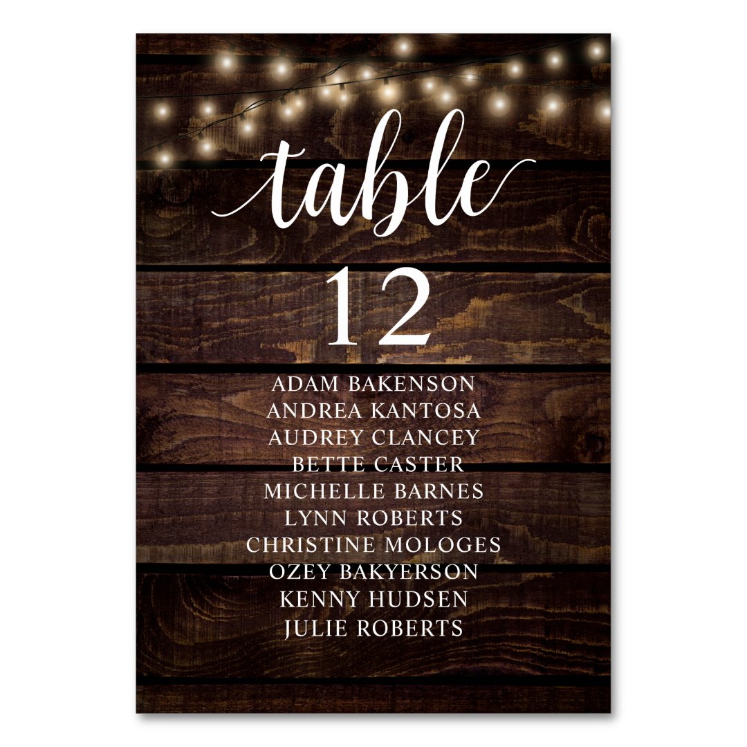 Wedding Dinner, Rustic Guests Seating Chart Table Table Number | Zazzle
