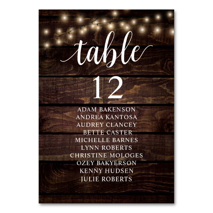 Wedding Dinner, Rustic Guests Seating Chart Table Table Number | Zazzle
