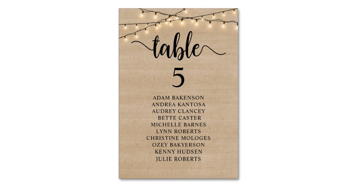 Wedding Dinner, Rustic Guests Seating Chart Table Table Number | Zazzle
