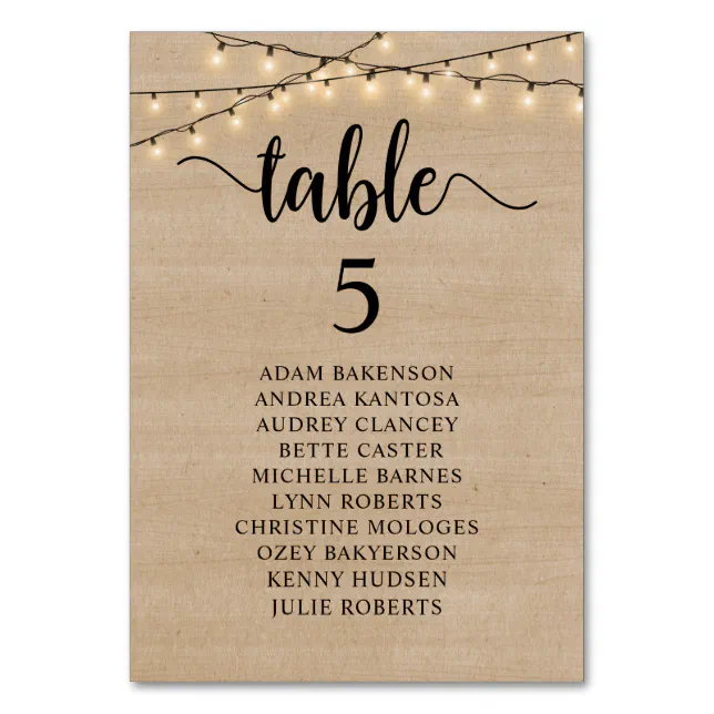 Wedding Dinner, Rustic Guests Seating Chart Table Table Number | Zazzle