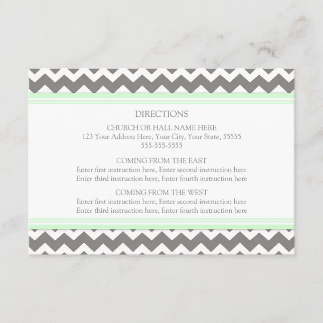 Wedding Direction Cards Mint Grey Chevron | Zazzle
