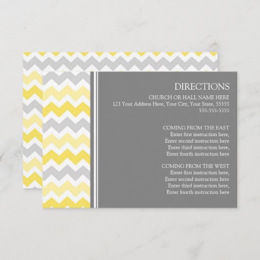 Wedding Direction Cards Yellow Grey Chevron | Zazzle