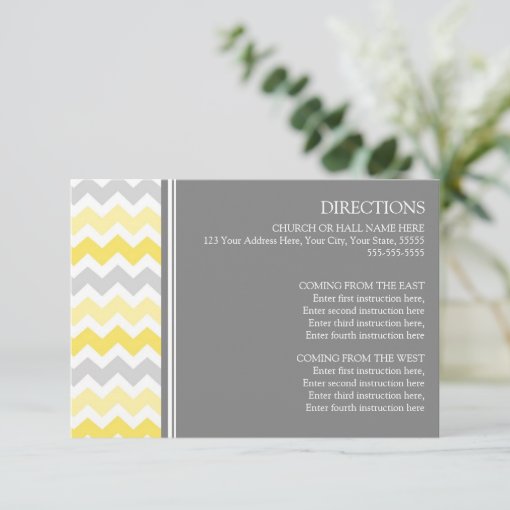 Wedding Direction Cards Yellow Grey Chevron | Zazzle
