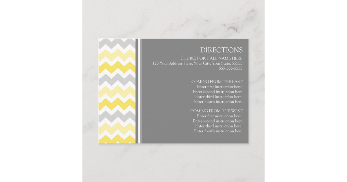 Wedding Direction Cards Yellow Grey Chevron | Zazzle