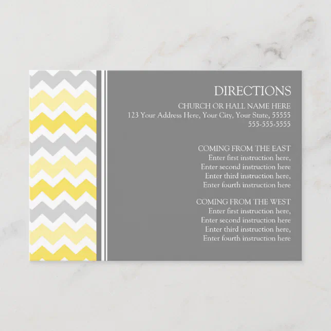 Wedding Direction Cards Yellow Grey Chevron | Zazzle