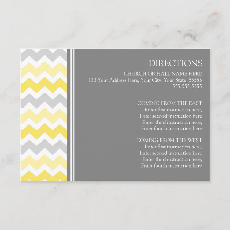 Wedding Direction Cards Yellow Grey Chevron | Zazzle