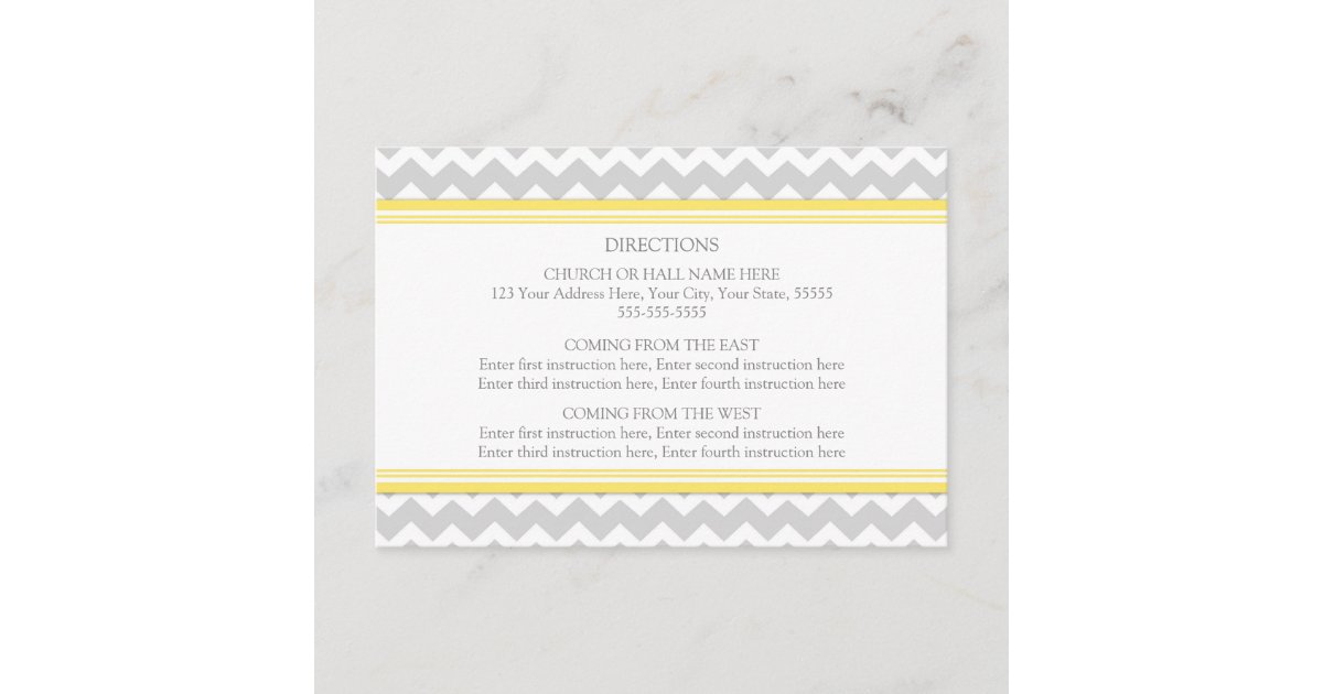 Wedding Direction Cards Yellow Grey Chevron | Zazzle
