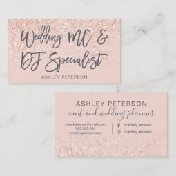 Wedding dj rose gold glitter gray blush pink business card | Zazzle