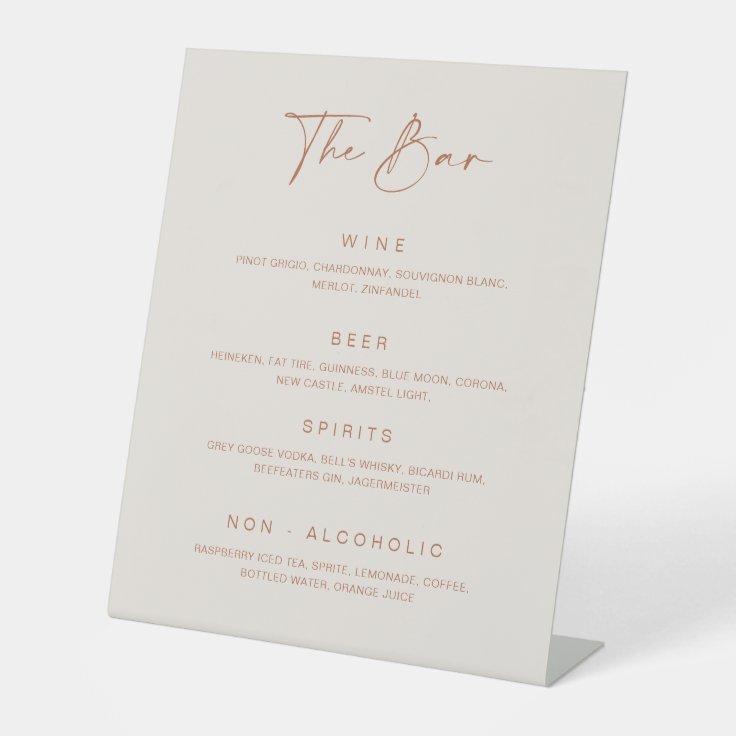 Wedding Drink Menu Bar Reception L201 Pedestal Sign | Zazzle