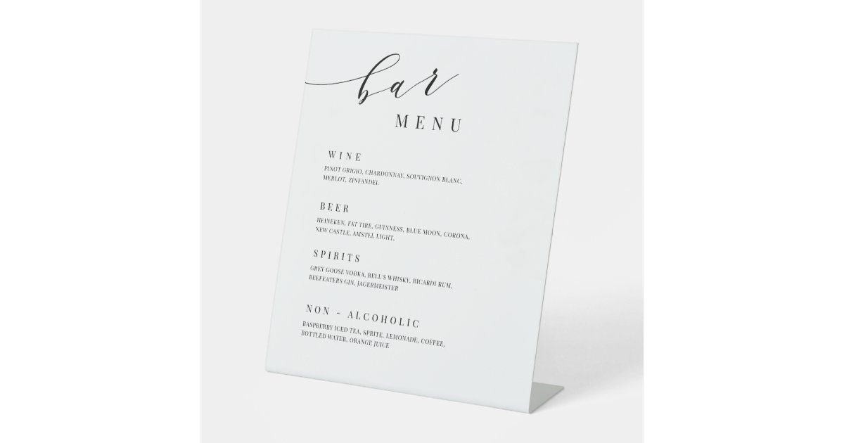 Wedding Drink Menu Bar Reception Table Sign J102 | Zazzle