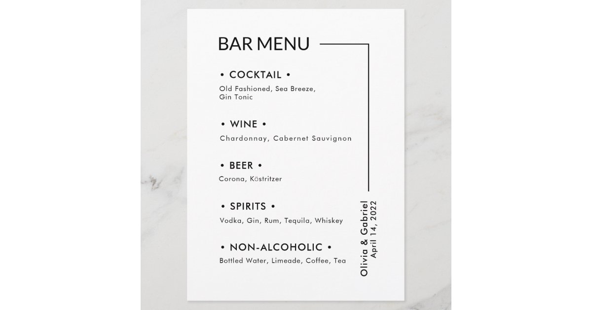 Wedding Drinks. Simple Modern Bar Menu | Zazzle