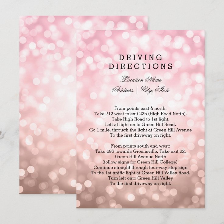 Wedding Driving Directions Rose Blush Pink Lights Invitation | Zazzle