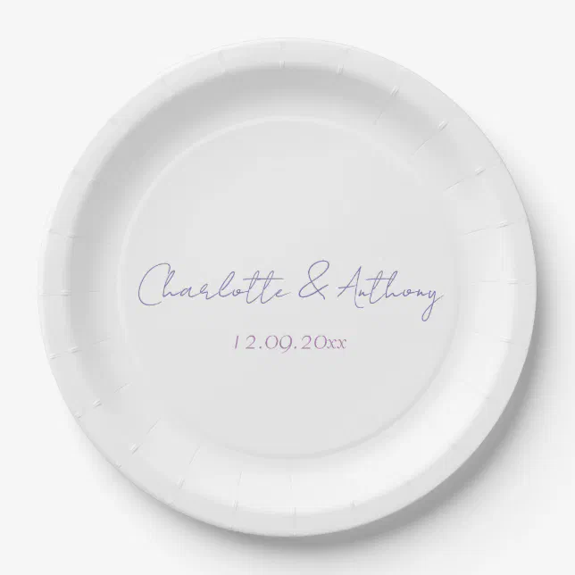 Wedding Elegant Calligraphy Creative Names & Date Paper Plates | Zazzle