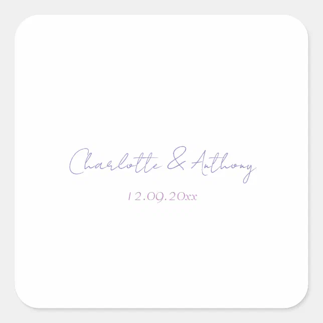 Wedding Elegant Calligraphy Creative Names & Date Square Sticker | Zazzle