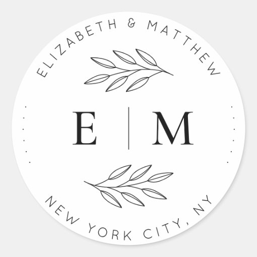 Wedding Elegant Chic Modern Simple Chic Monogram Classic Round Sticker ...