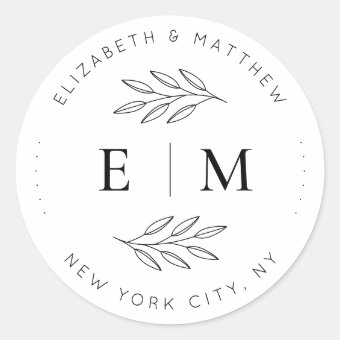 Wedding Elegant Chic Modern Simple Chic Monogram Classic Round Sticker ...