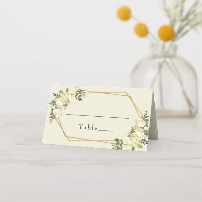 Wedding Elegant Chic Rose Floral Gold Frame Place Card | Zazzle