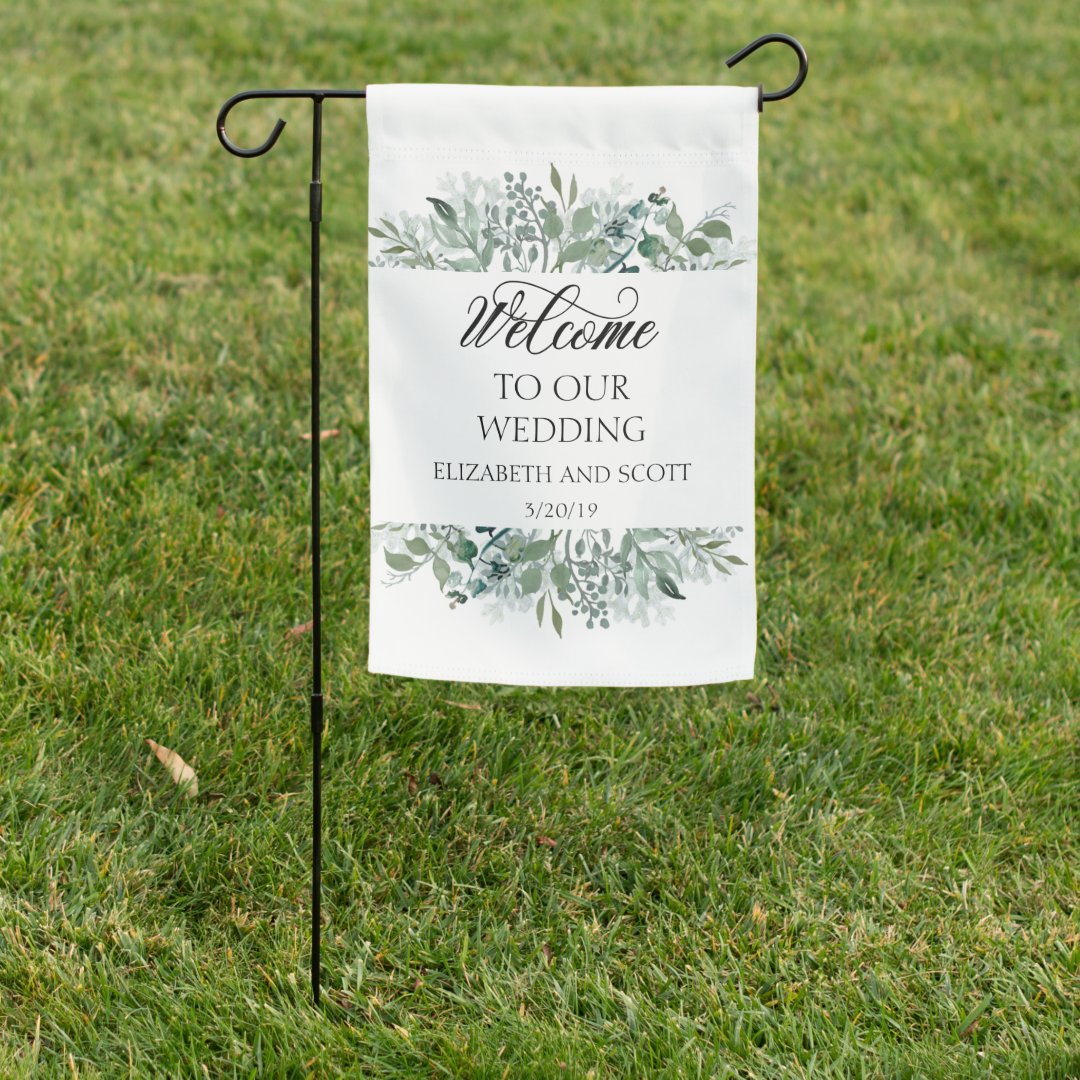 Wedding Elegant Leaves Greenery Foliage Welcome Garden Flag | Zazzle