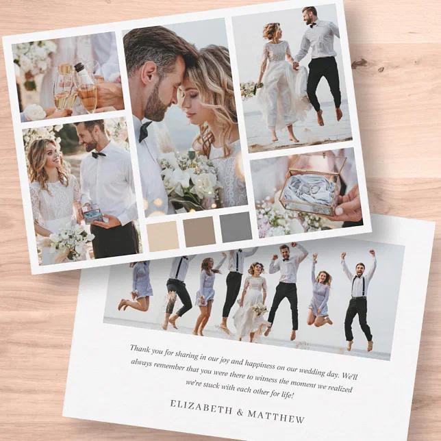Wedding Elegant Modern Chic Custom Photo Collage Thank You Card | Zazzle