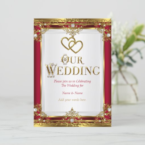Wedding Elegant Red Gold White Golden Invitation | Zazzle