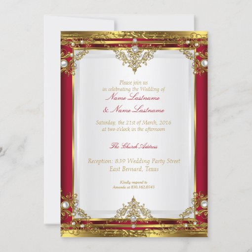Wedding Elegant Red Gold White Golden Invitation | Zazzle