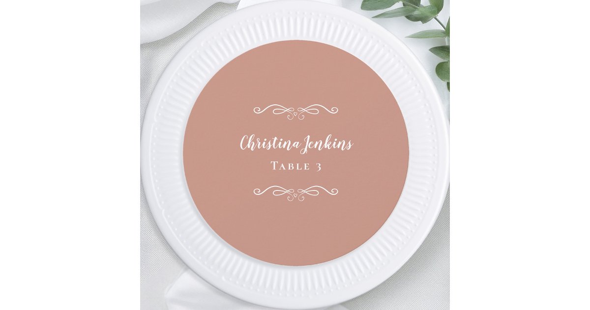 Wedding Elegant Rose Gold Round Guest Place Card | Zazzle