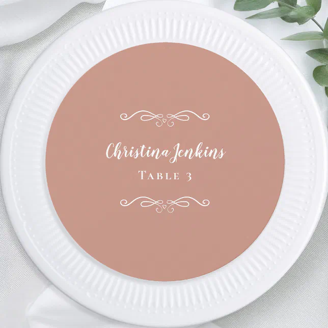 Wedding Elegant Rose Gold Round Guest Place Card | Zazzle